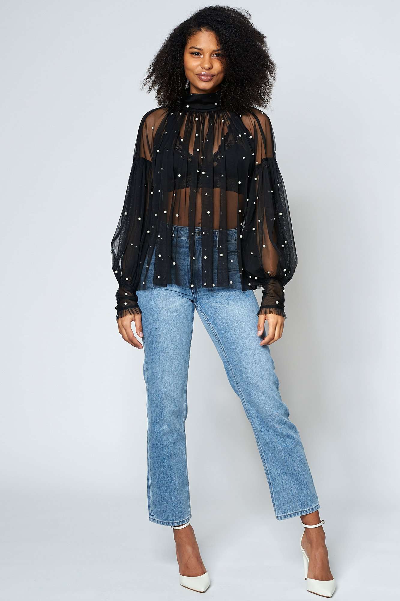 Bella Pearl Trim Mesh Top – LUVMEMORE